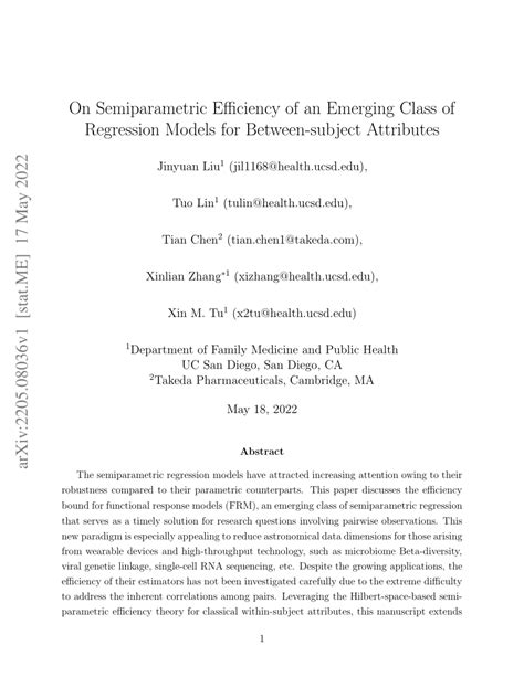 Pdf On Semiparametric Efficiency Of An Emerging Class Of Regression