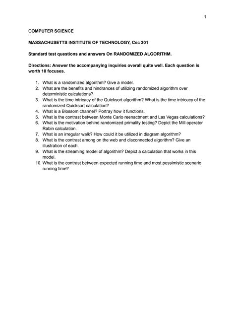 Solution Standard Test Question And Answers On Randomized Algorithm