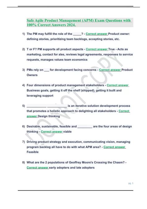 Safe Agile Product Management Apm Exam Questions With 100 Correct Answers 2024 Ati Rn