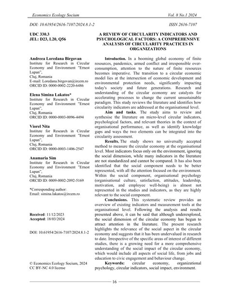 PDF A Review Of Circularity Indicators And Psychological Factors A Comprehensive Analysis Of