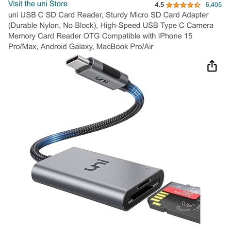 Uni USB C SD Card Reader Sturdy Micro SD Card Adapter Durable Nylon No Block High Speed USB