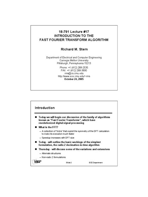 Fft Slides Pdf Fast Fourier Transform Discrete Fourier Transform