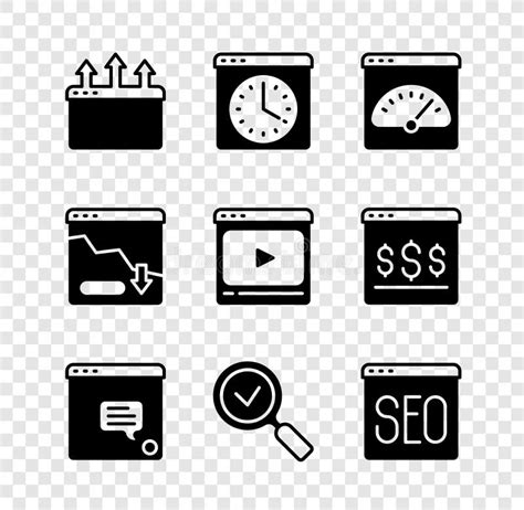 Set Browser Window Digital Speed Meter New Chat Messages Notification Magnifying Glass With