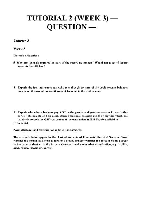 Tutorial Questions 2 Week 3 Tutorial 2 Week 3 — Question — Chapter 3 Week 3 Discussion