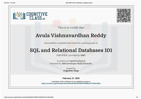 Avula Vishnuvardhan Reddy On Linkedin Successfully Completed The Sql And Relational Databases