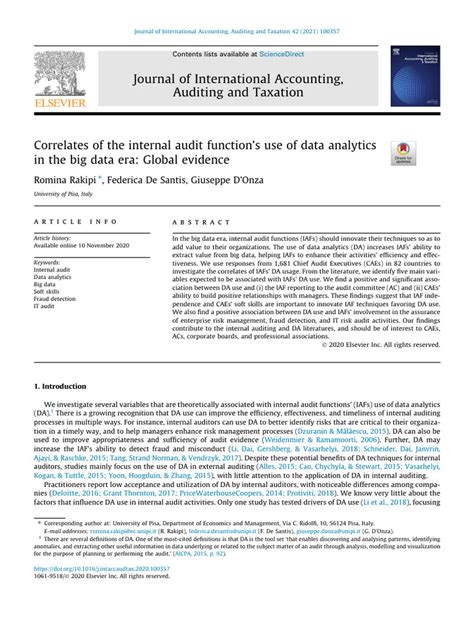 Correlates Of The Internal Audit Functions Use Of Data Analytics Pdf