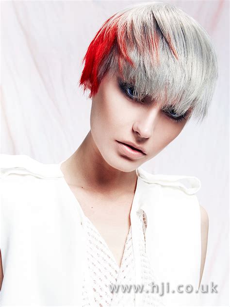 Choppy Pixie Crop With Grey And Bright Red Pannelling