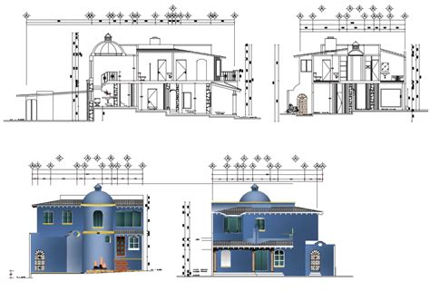 Classical Club House Main And Back Elevation And Section Cad Drawing Details Dwg File Cadbull