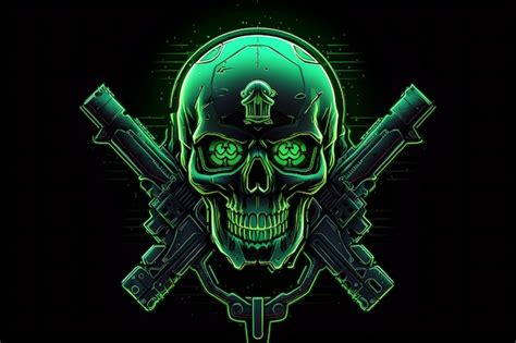Premium Ai Image Green Punk Cyber Human Skull With Weapon Neural