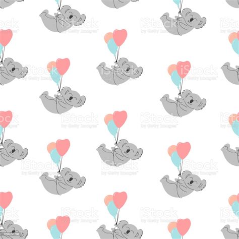 코알라는 풍선에 비행하고 있다 매끄러운 패턴 스칸디나비아 스타일의 보육을위한 장식 벽지 벡터 어린이 의류 인테리어 디자인 포장