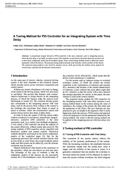 Pdf A Tuning Method For Pid Controller For An Integrating System With
