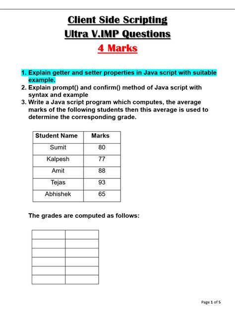 Client Side Scripting 4 Marks Ultra Vimp Questions Pdf Computer Programming Software