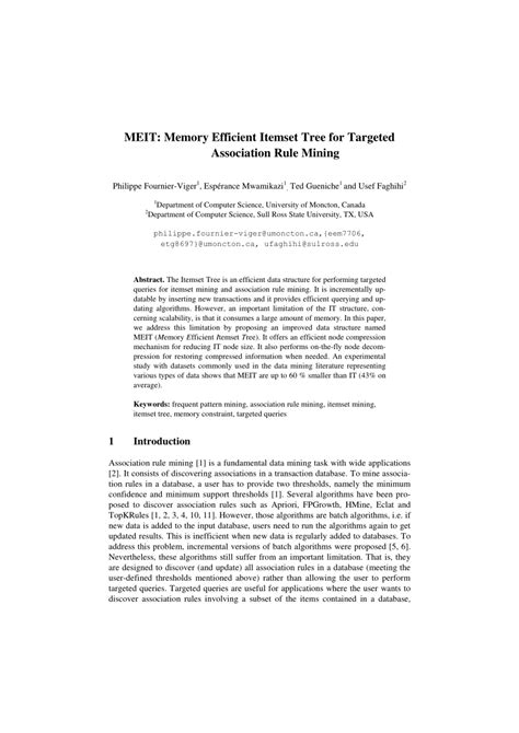 Pdf Meit Memory Efficient Itemset Tree For Targeted Association Rule Mining