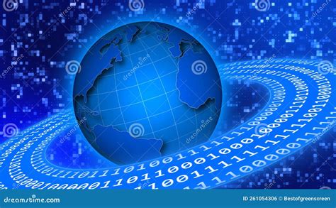 Binary Code Circles Around Earth On Abstract Background From Square Elements Stock Illustration