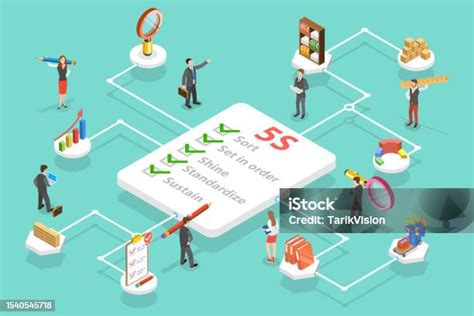 작업장 조직 5s 방법론의 3d 아이소메트릭 플랫 벡터 개념 그림 조직에 대한 스톡 벡터 아트 및 기타 이미지 조직 3차원 형태 Kaizen Istock