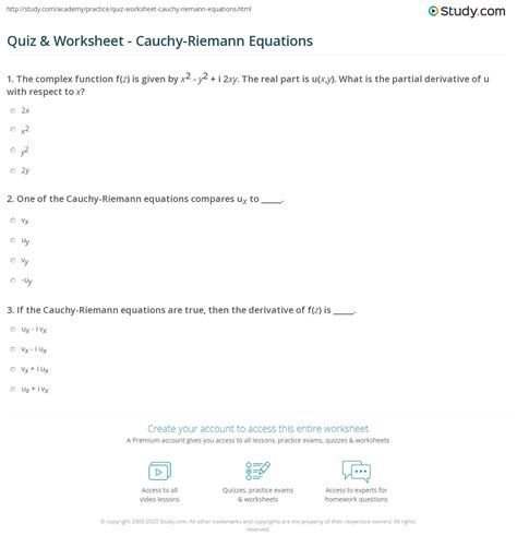 Quiz Worksheet Cauchy Riemann Equations Study