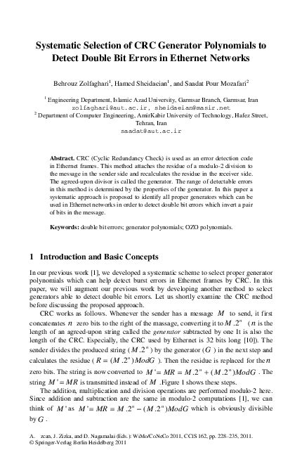 Pdf Systematic Selection Of Crc Generator Polynomials To Detect