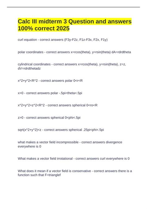 Calc Iii Midterm 3 Question And Answers 100 Correct 2025 Calc Iii Stuvia Us