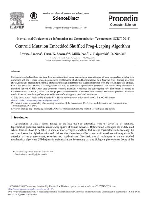 Pdf Centroid Mutation Embedded Shuffled Frog Leaping Algorithm