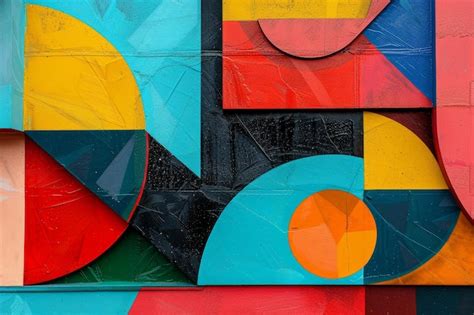 Premium Photo Vibrant Geometric Shapes Overlap Gracefully On A Brick Wall Creating A Dynamic