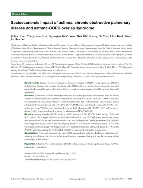 Pdf Socioeconomic Impact Of Asthma Chronic Obstructive Pulmonary