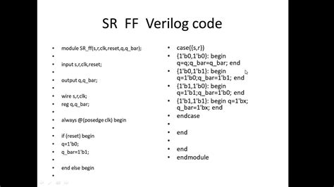 Sr Ff Testbench Sr Flip Flop Verilog Code Youtube