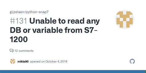 Unable To Read Any Db Or Variable From S7 1200 · Issue 131 · Gijzelaerrpython Snap7 · Github