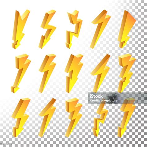 3 차원 번개 아이콘 벡터 세트입니다 만화 노란색 번개 고립 된 그림입니다 무늬를 플래시 번개 볼트 아이콘 3차원 형태에 대한 스톡 벡터 아트 및 기타 이미지 Istock