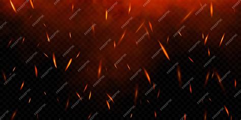 불타는 입자와 연기의 투명 한 배경 벡터 일러스트 레이 션에 현실적인 화재 불꽃 프리미엄 벡터