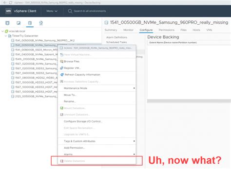 Виртуализация Как удалить датастор Vmware Vsphere для которого неактивен пункт Delete Datastore