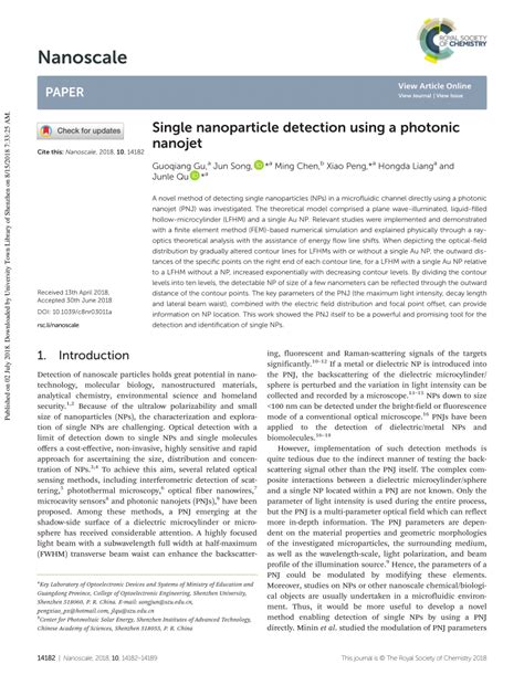 Pdf Single Nanoparticle Detection By Using Photonic Nanojet Itself