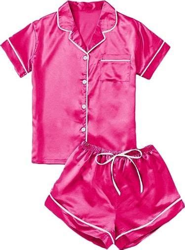 Pink Satin Pajamas Set Short Sleeve Sleepwear