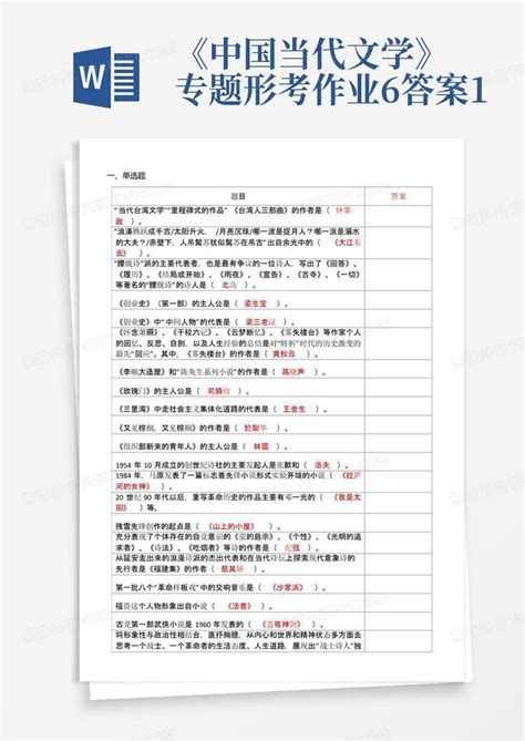 中国当代文学专题形考作业6答案1Word模板下载 编号qzgzbjnd 熊猫办公