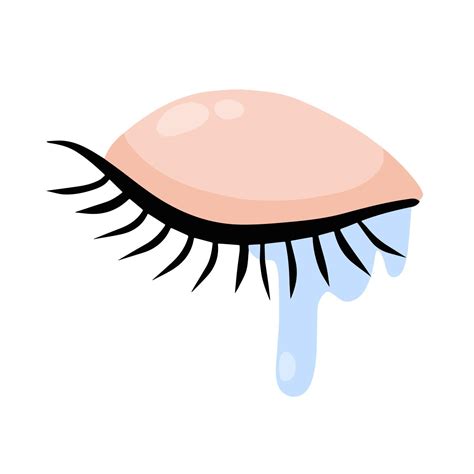 Crying Eye With Tears Closed Eyelid With Eyelashes Stress And Frustration Flat Cartoon