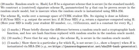 Solved 20 Marks Random Oracle Vs Hash Let Π Be A