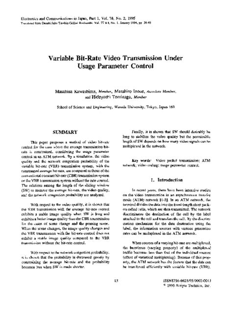 Pdf Variable Bit Rate Video Transmission Under Usage Parameter Control Masahisa Kawashima