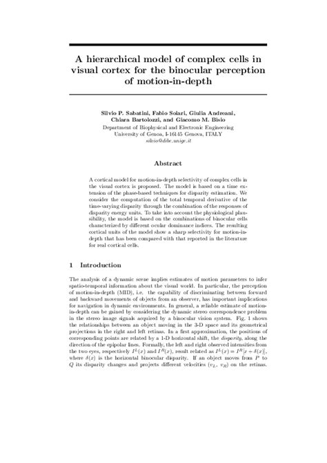 Pdf A Hierarchical Model Of Complex Cells In Visual Cortex For The
