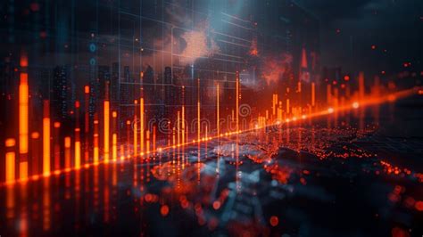 Abstract Digital Cityscape With Glowing Red Lines And Data Visualizations Stock Image Image Of