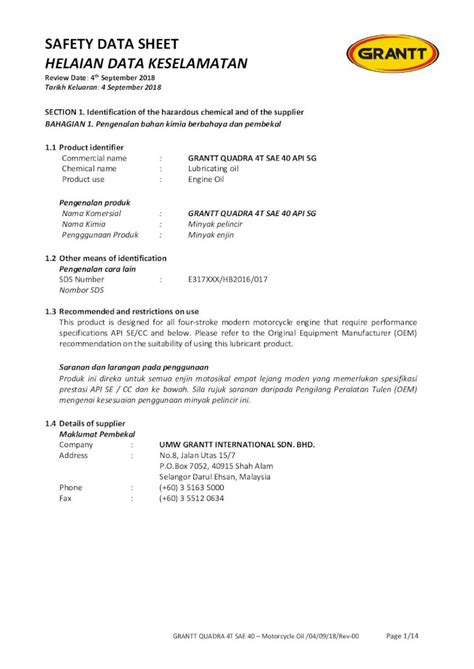 Pdf Safety Data Sheet Helaian Data Keselamatanproduk Ini Direka