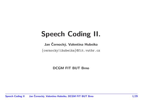 Speech Coding Ii