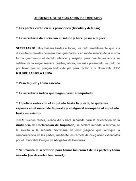 Declaracion De Imputado Caso 1 Pdf Mandato Fiscal