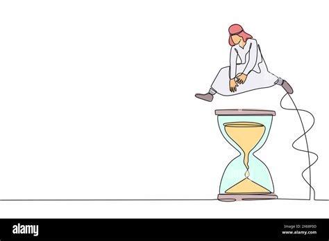 Single One Line Drawing Arabian Businessman Jump Over Or Passing