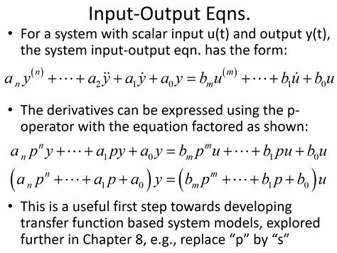 solved input output eqns for a system with scalar input