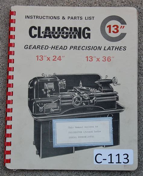 Clausing Colchester C 13 Lathe Operation Parts Manual Clausing Books