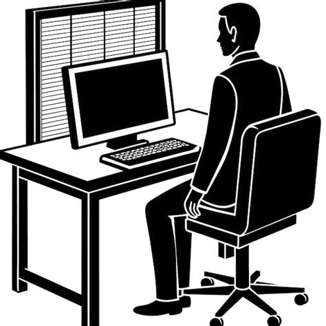 A Man Sits At A Desk In Front Of A Computer And A Computer Monitor Premium Ai Generated Vector