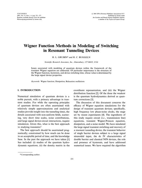 Pdf Wigner Function Methods In Modeling Of Switching In Resonant