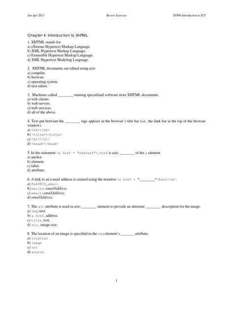 introduction to ict chapter 4 exercise html element xhtml