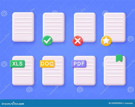 files 3d big set document file icons doc pdf xls 3d web vector