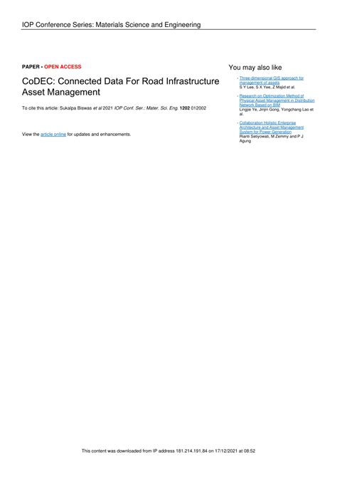 Pdf Codec Connected Data For Road Infrastructure Asset Management