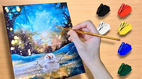 겨울 눈사람을 쉽게 그리는 방법 아크릴화 힐링그림 Youtube